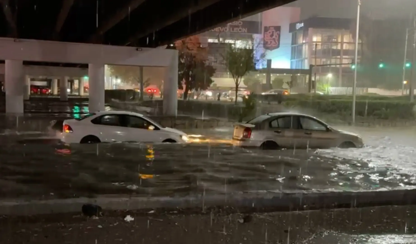 Cars Stranded on Flooded Avenues in Monterrey by Heavy Rains